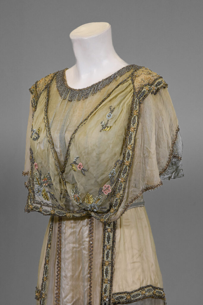 C. 1912 Evening Gown with Intricate Floral Decal and Beadwork - New ...